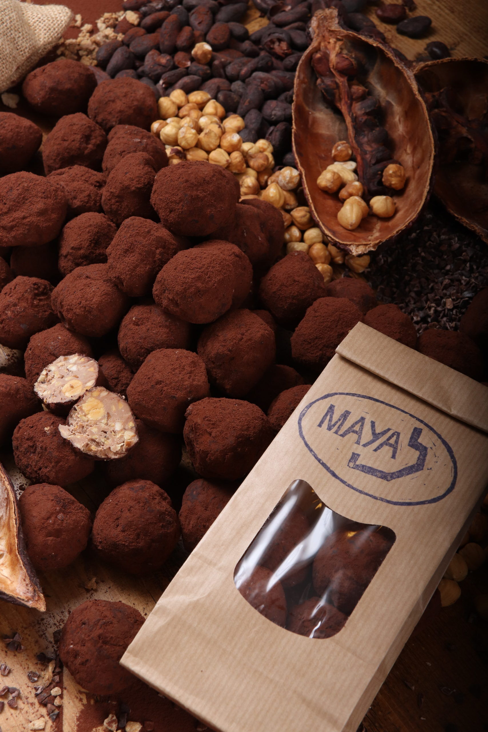 „Maya-Pralinen“ Nuss-Nougat in Kakao gerollt, 160 g – Chocolaterie und ...